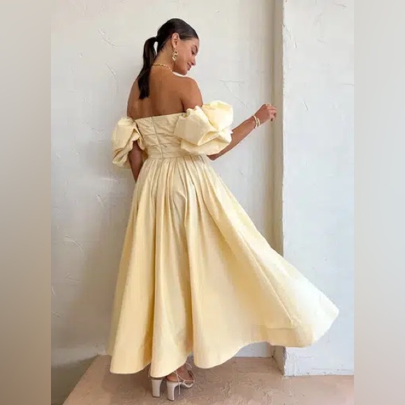 Leo Lin | Dresses | Leo Lin Matilda Puff Sleeve Yellow Midi Dress ...